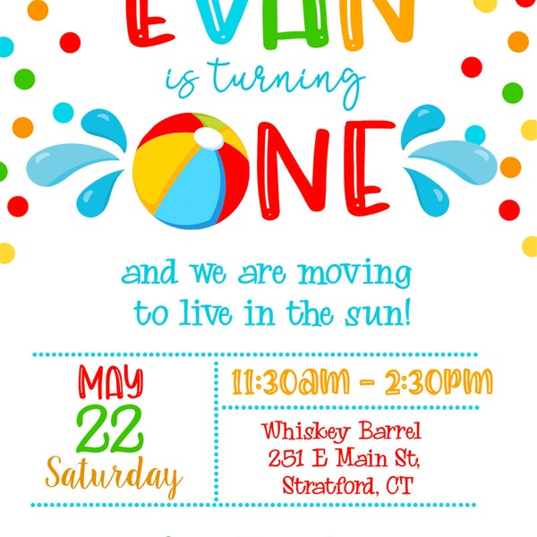 Beach Ball First Birthday Invitation, Pool Party, Summer, One, Splish ...
