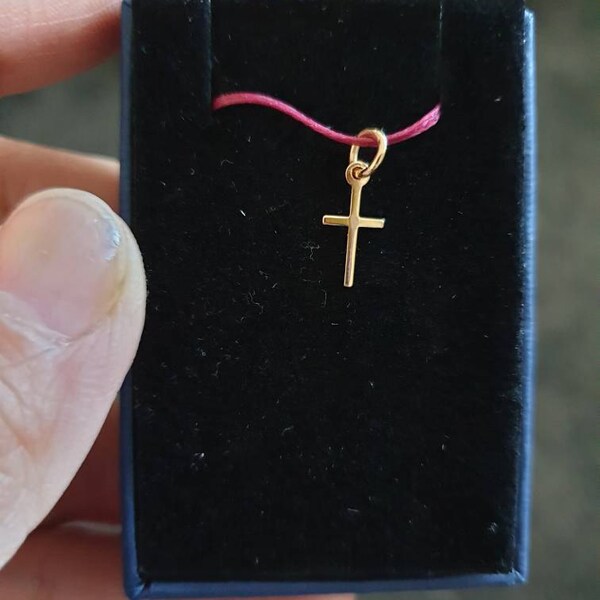 Extra Tiny Solid Gold Cross Necklace / 14k Gold Handmade Pendant ...
