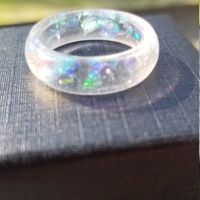 Epoxy Resin Ring, Blue Resin Ring, Iridescent Ring, Best Friend Rings ...