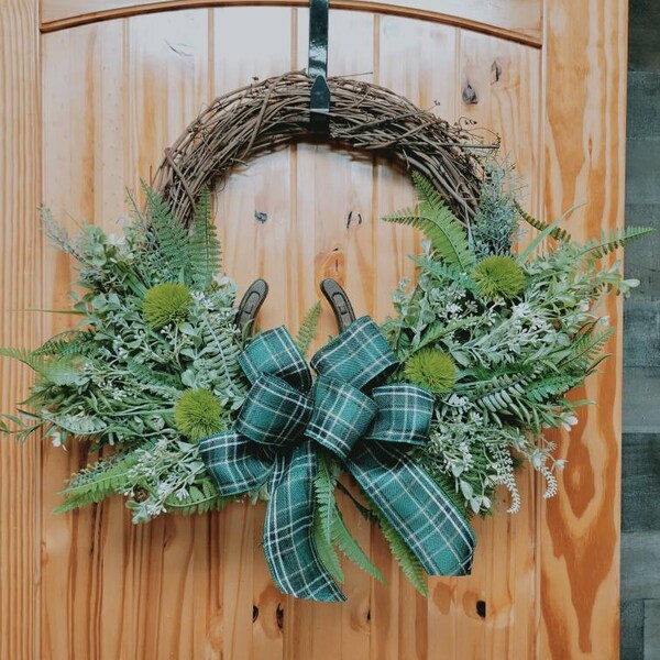 Spring Greenery Wreath for Front Door, Green Spring Wreath, Greenery ...
