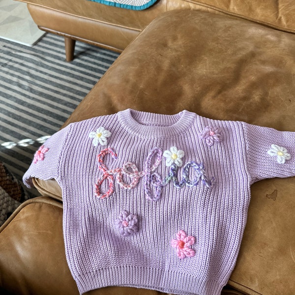 Flower Initial Sweater|personalized Hand Embroidered Initial Sweater ...