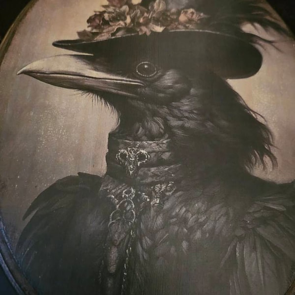 Miss Crow Victorian Portrait - Vintage Style Animal Wall Art - Wooden ...