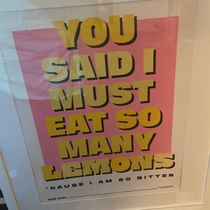 Eat so Many Lemons Lyrics Print Music Print A5 A4 A3 - Etsy