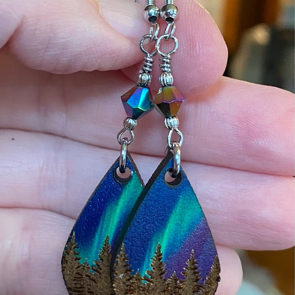 DIY Acrylic Tear Drop Watercolor Forest Morning Nature Print Jewelry ...