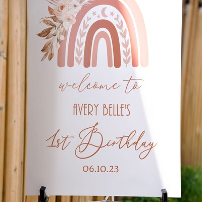 Boho Rainbow Baby Shower Welcome Sign, Editable Welcome Sign Template ...