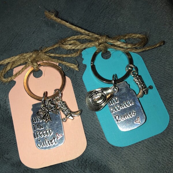 Mason Jar Keychains - His Tan Legged Juliet - Her Redneck Romeo - His ...