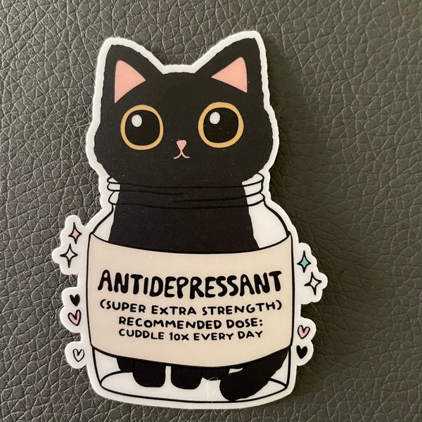 Antidepressant Black Cat Sticker - Emotional Support - Black Cat - Self ...