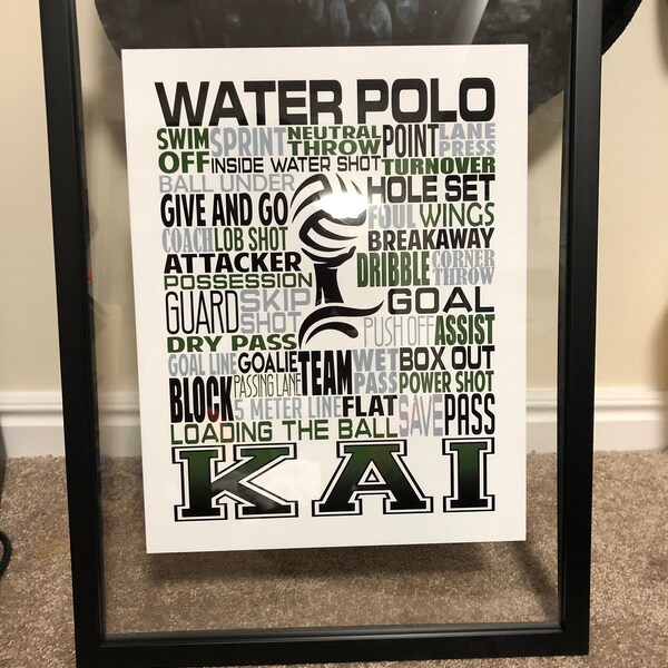 Water Polo Poster, Personalized Water Polo Word Art Sign, Gift for ...