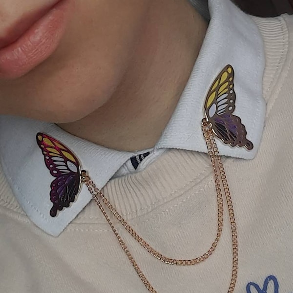Pride Butterfly Wings Collar Pins Gold Plate Hard Enamel Pins W/ Double ...