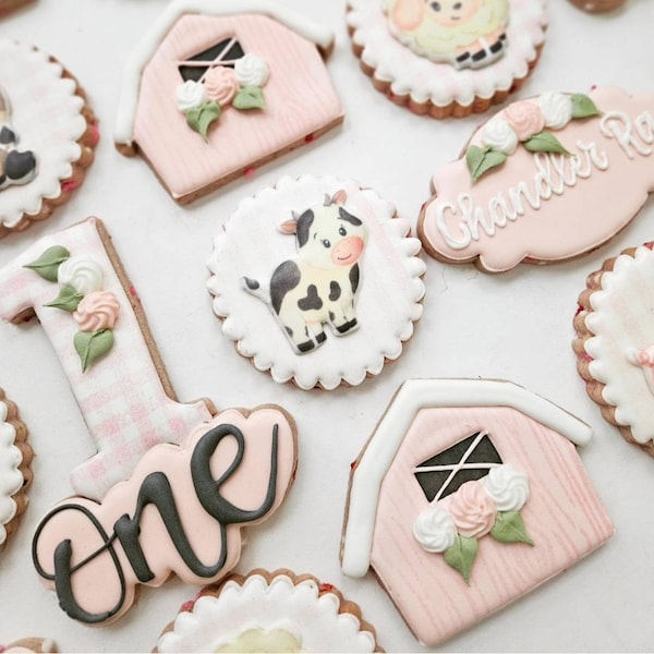 Watercolor Pink Cute Farm Clipart, Farm Animals Watercolor Digital ...