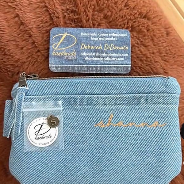 Personalized Upcycled Denim Zipper Pouch: Embroidered Makeup Bag Made ...