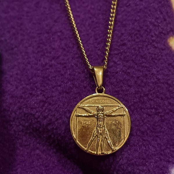 18k Gold Da Vinci Vitruvian Man Pendant Chain Mens Humankind Necklace ...