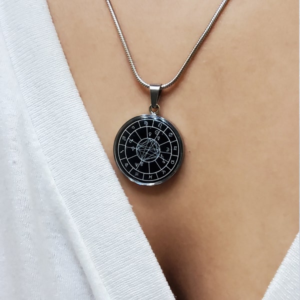 Astrology Birth Chart Necklace Personalized Pendant. Silver & Black ...