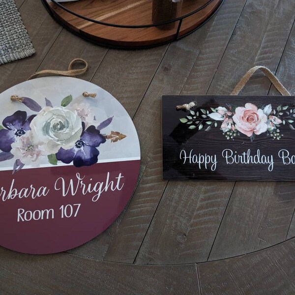 Custom Door Sign Assisted Living Sign Floral Personalized Apartment ...