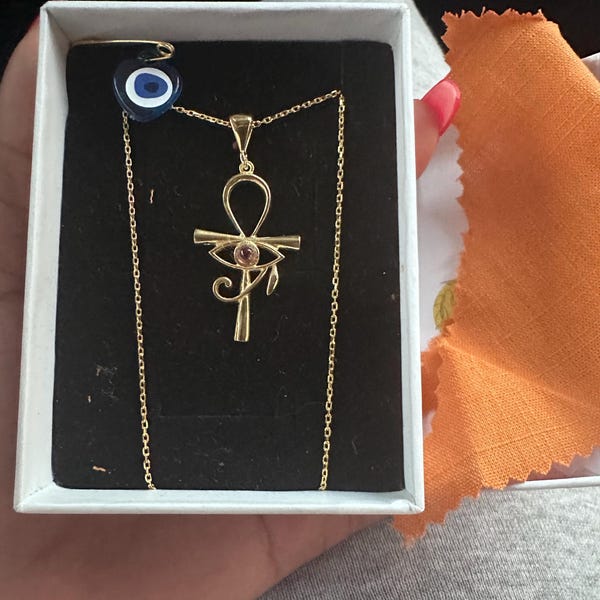 Minimal ANKH Necklace, Modern Eye of Ra Pendant, Ankh With Eye of Horus ...