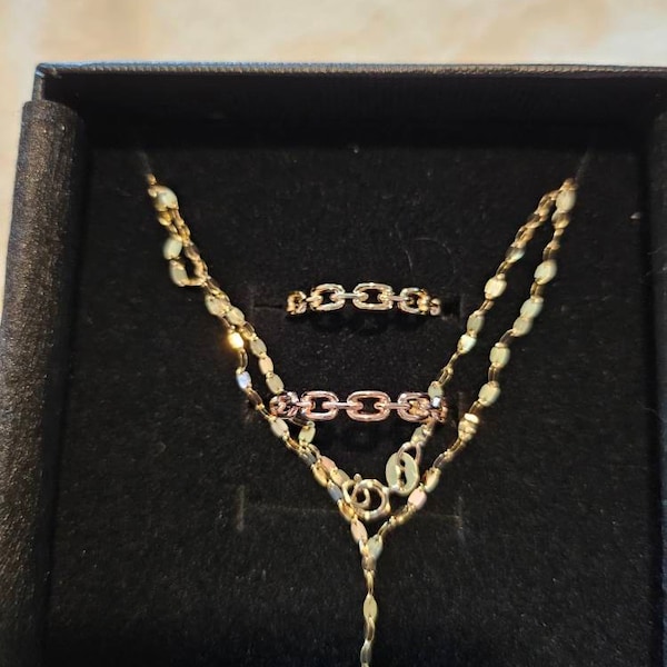 14K Gold Glitter Chain Y Drop Necklace, Flat Link Chain Y-drop Chain ...