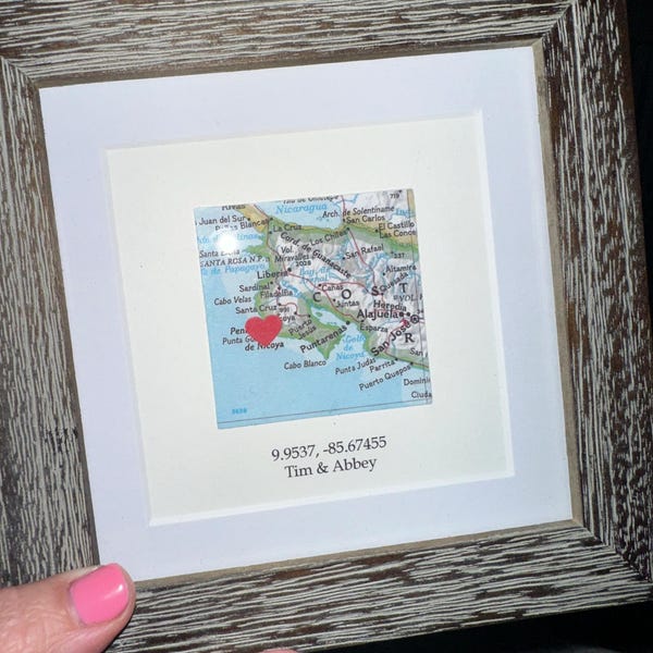 Framed Map & GPS Coordinates - Custom Map Gift - Latitude Longitude ...