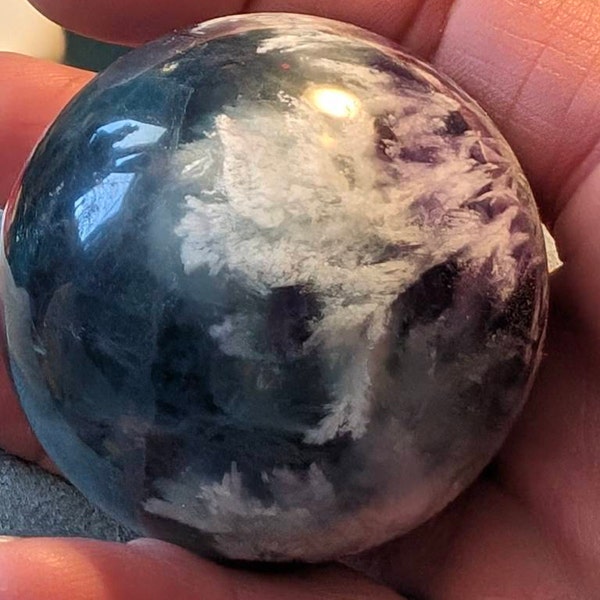 Natural Feather Fluorite Sphere , Snowflake Quartz Crystal Fluorite ...