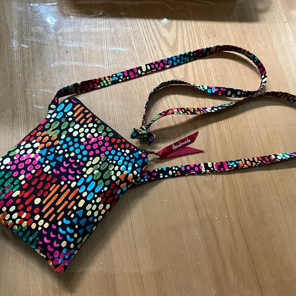 Handmade Fabric Cell Phone Purse Double Pouch Crossbody Bag With ...