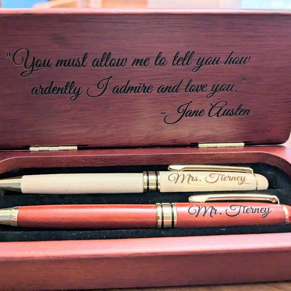 Engraved Wooden Pen Set Monogramed Pen Case Rosewood Pen Box Pen ...