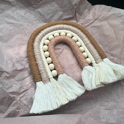 Vintage Blue Mini Rainbow Individual Macrame Rainbow Wood Bead Boho ...