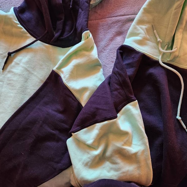 Two Matching Colorblock Hoodies, Green and Sand Two Tone Couple ...