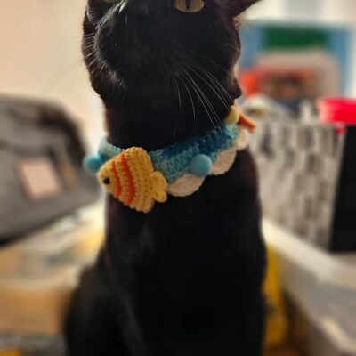 Handmade Fish Cat Collar Knit Star Cat Collar Tie up Pet Collar Crochet ...