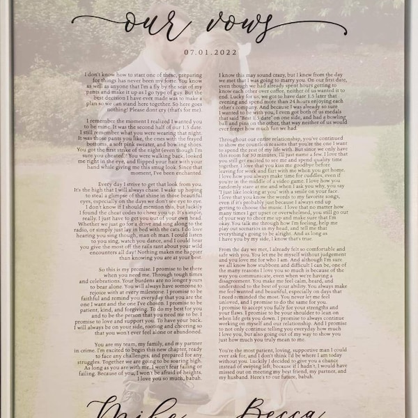 Custom Wedding Vows | Wedding Vows Canvas | Vow Prints | Vows Framed ...