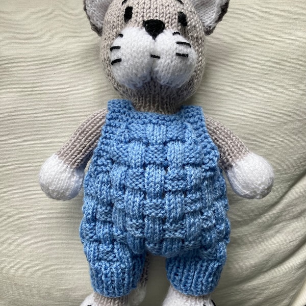 Cat Knitting Pattern, DIY Stuffed Animal,cat in Overall, Gift for Kids ...