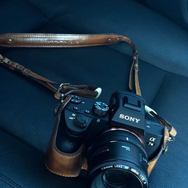 SONY A7R3 A73 A7iii Leather Case ,vintage Brown Half Case & Strap Set ...