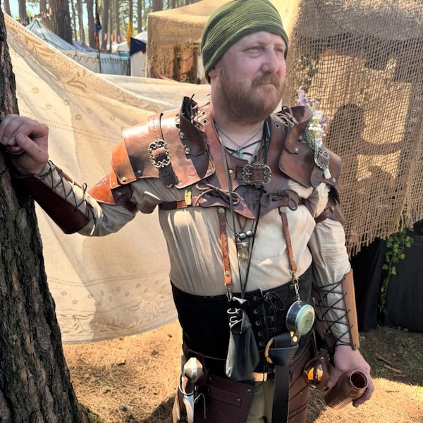 Costume Leather Set Larp Ranger, Pauldrons Gorget Bandolier Bracers ...