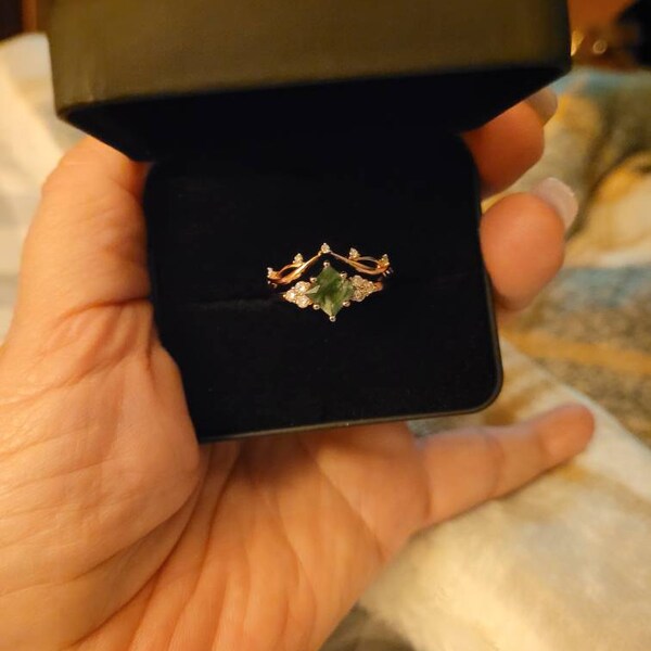 Retro Princess Moss Agate Ring,vintage Sterling Silver Ring Set,unique ...