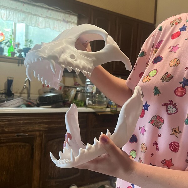 Toony Cat Feline Bone Skull Mask Movable Moving Hinge Jaw 3D Printed ...