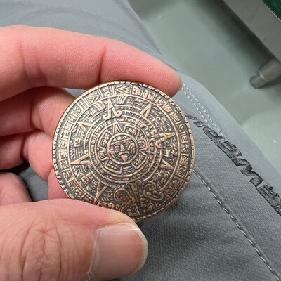 Aztec Sun Stone Calendar Copper Worry Coin - Etsy
