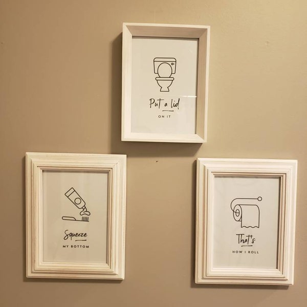 Bathroom 3 Print Set, Minimal Funny Wall Art, Bathroom Wall Decor ...