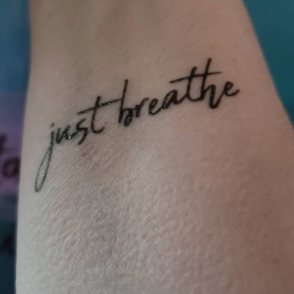 Just Breathe (set of 2) - Script Temporary Tattoo / Quote Temporary ...