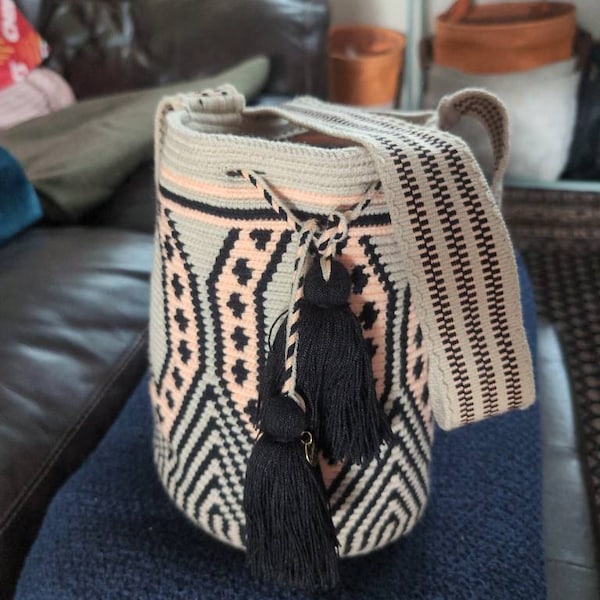 Fairtrade Pink WAYUU Bag, Mochila From Colombia, Medium Crochet ...
