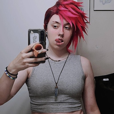 VI Violet League of Legends Arcane Pink Inspired Undercut Spiky Cosplay ...