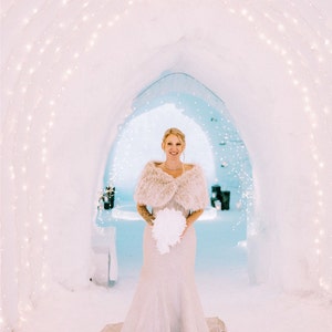 Blush With Black Tips Faux Fur Bridal Wrap, Wedding Fur Shrug, Bridal ...