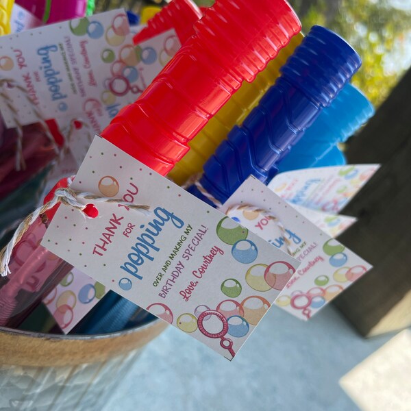 Editable Bubble Favor Tags Pink Bubble Birthday Thank You Tags Popping ...