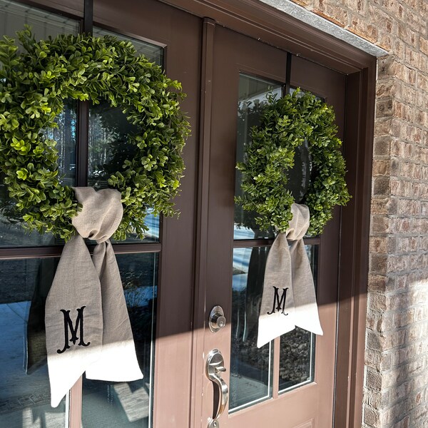 Monogrammed Linen Wreath Sash: Personalized Door Decor - Etsy