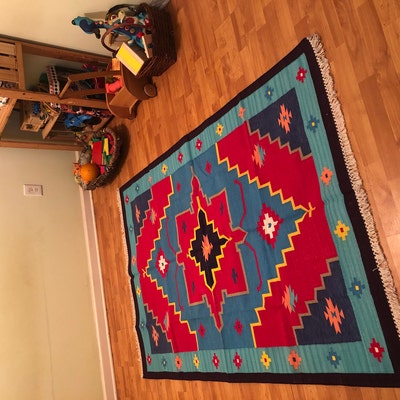 Multiple Sizes Cotton Modern Dark Blue and Dark Red Hand Woven Runner ...