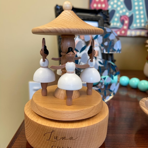 Personalised Ballerina Musical Carousel Wooden - Personalised Musical ...