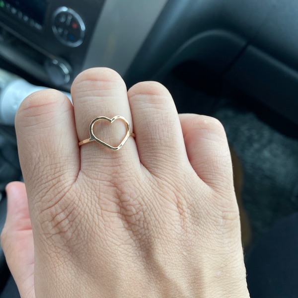 Open Heart Ring | Hammered Minimalist Jewelry | Gold Filled or Sterling ...