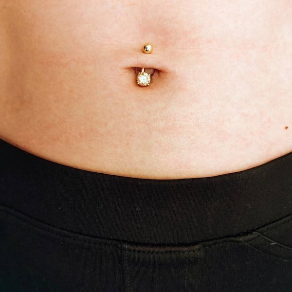14 Karat Solid Gold Citrine Belly Ring. Triangle Navel Ring. Yellow ...