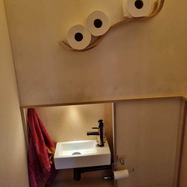 Wall Mount Toilet Paper Holder, Wood TP Floating Storage Shelf for ...