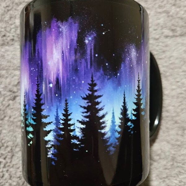 Northern Lights Aurora Borealis Winter Forest Ceramic Ornaments, 2-side ...