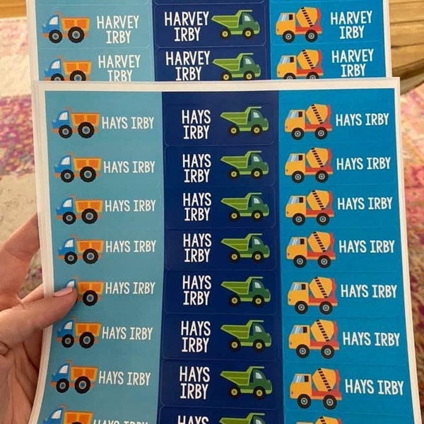 Boy Name Labels, School Supply Stickers, Daycare Labels Pack, Truck ...