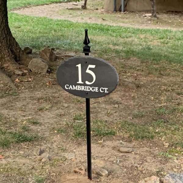SLATE ADDRESS MARKER Sign ( Carved Numbers ) With Lawn / Yard Stake ...