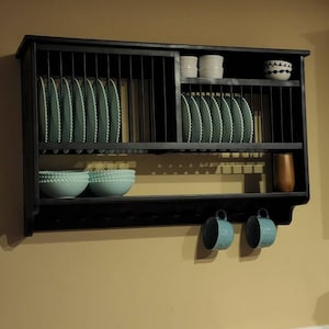 Shaker Peg Kitchen Window Plate Rack Shelf Wood Dish Cabinet for Plates ...